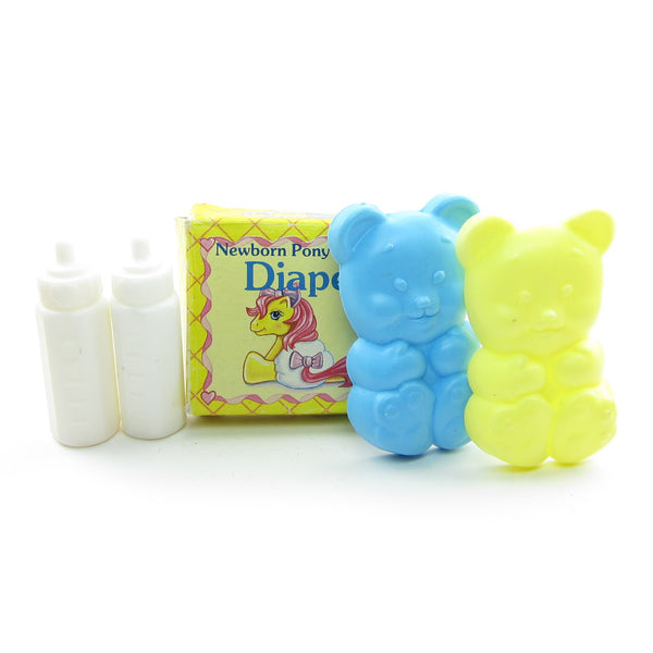 Dibbles & Nibbles Newborn Twins G1 My Little Pony Set with Accessories | Brown Eyed Rose