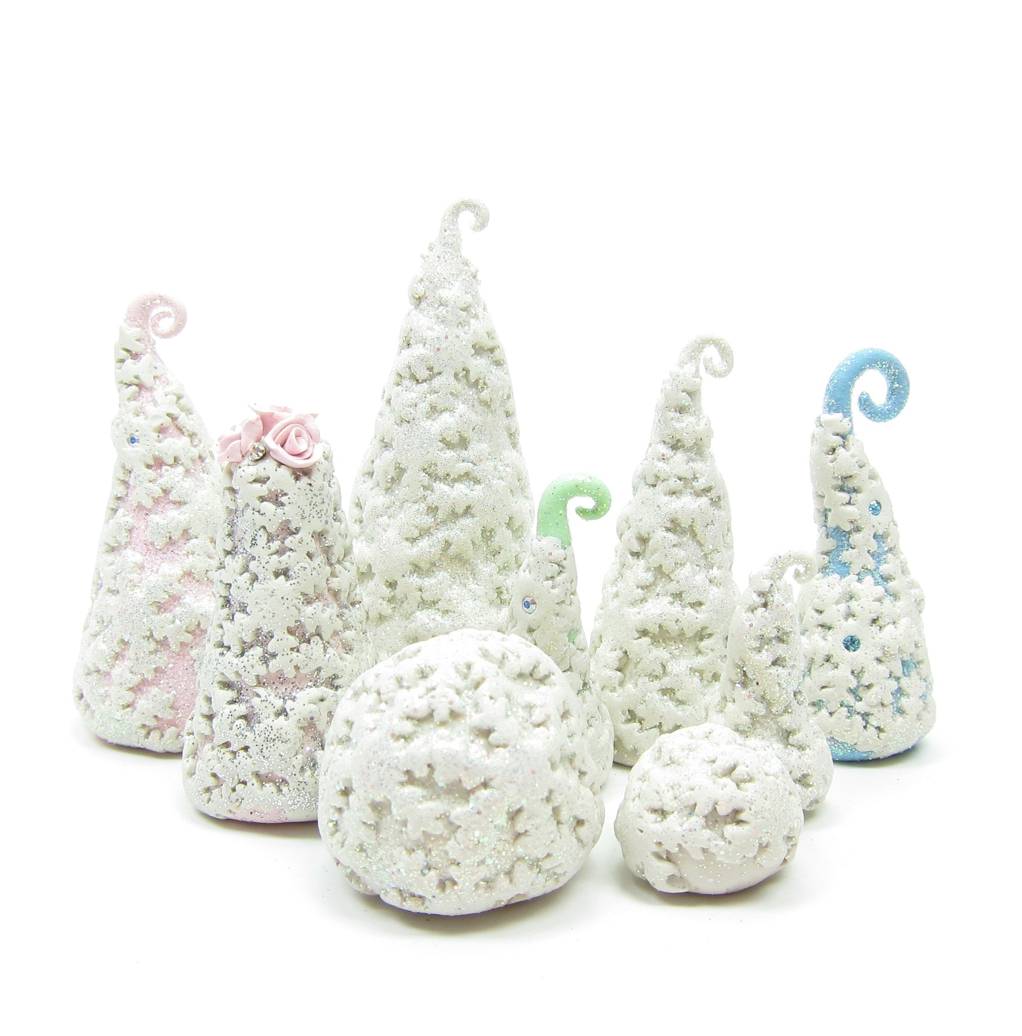 Snowflake Trees Polymer Clay White Winter Forest Miniature Figurines ...