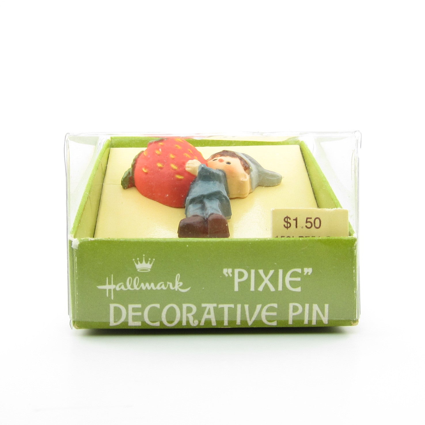 Pixie Boy with Strawberry Vintage Hallmark Lapel Pin | Brown Eyed Rose