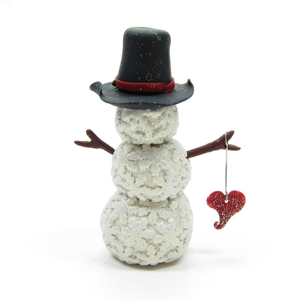 Snowman Miniature Figurine Polymer Clay Sculpture with Snowflakes ...